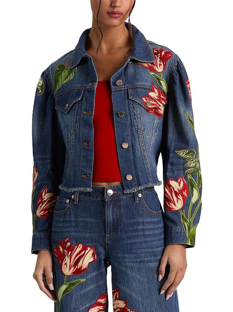 ALICE + OLIVIA Alice + Olivia Elijah Embroidered Applique Denim Jacket